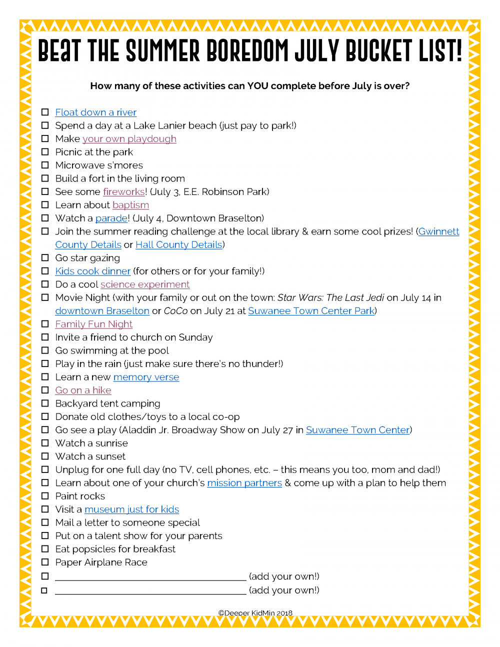Beat the Summer Boredom Bucket List – Deeper KidMin