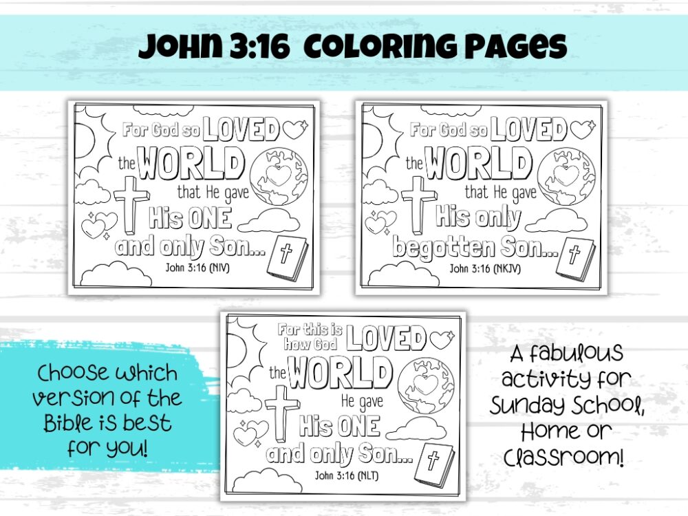 John 3:16 Coloring Pages (NLT, NIV, NKJV) – Deeper KidMin
