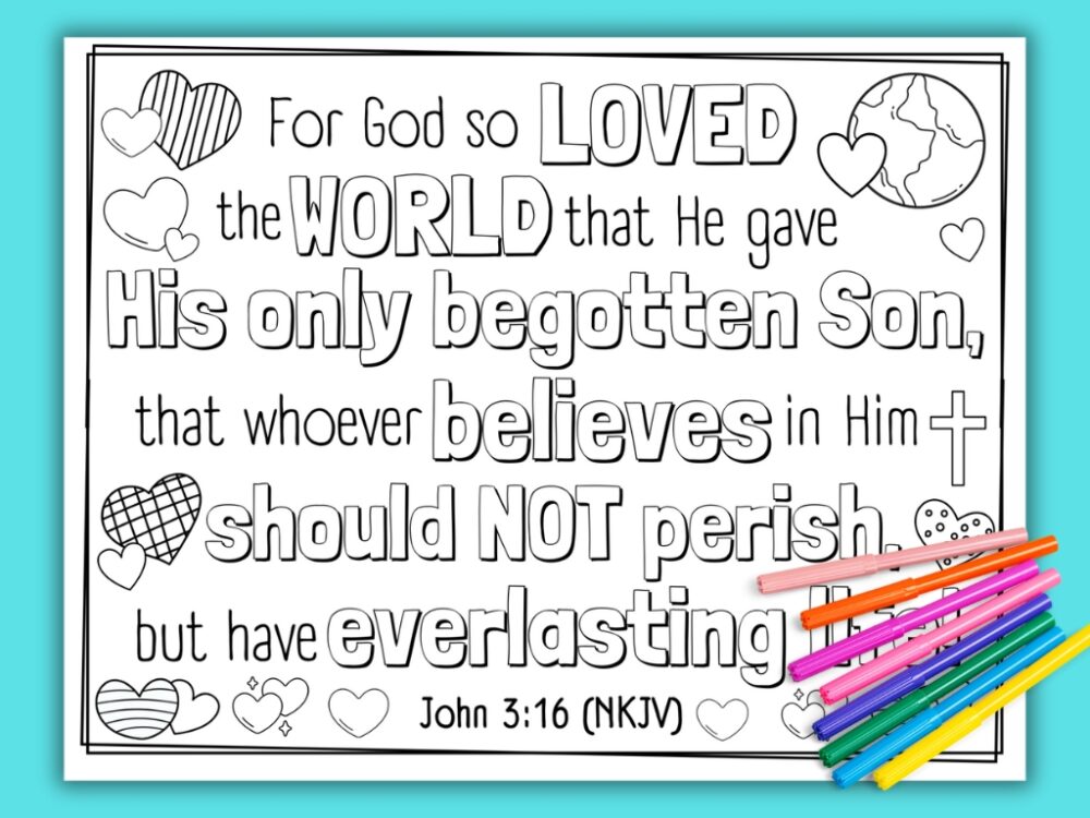 John 3:16 Coloring Pages (NLT, NIV, NKJV) – Deeper KidMin